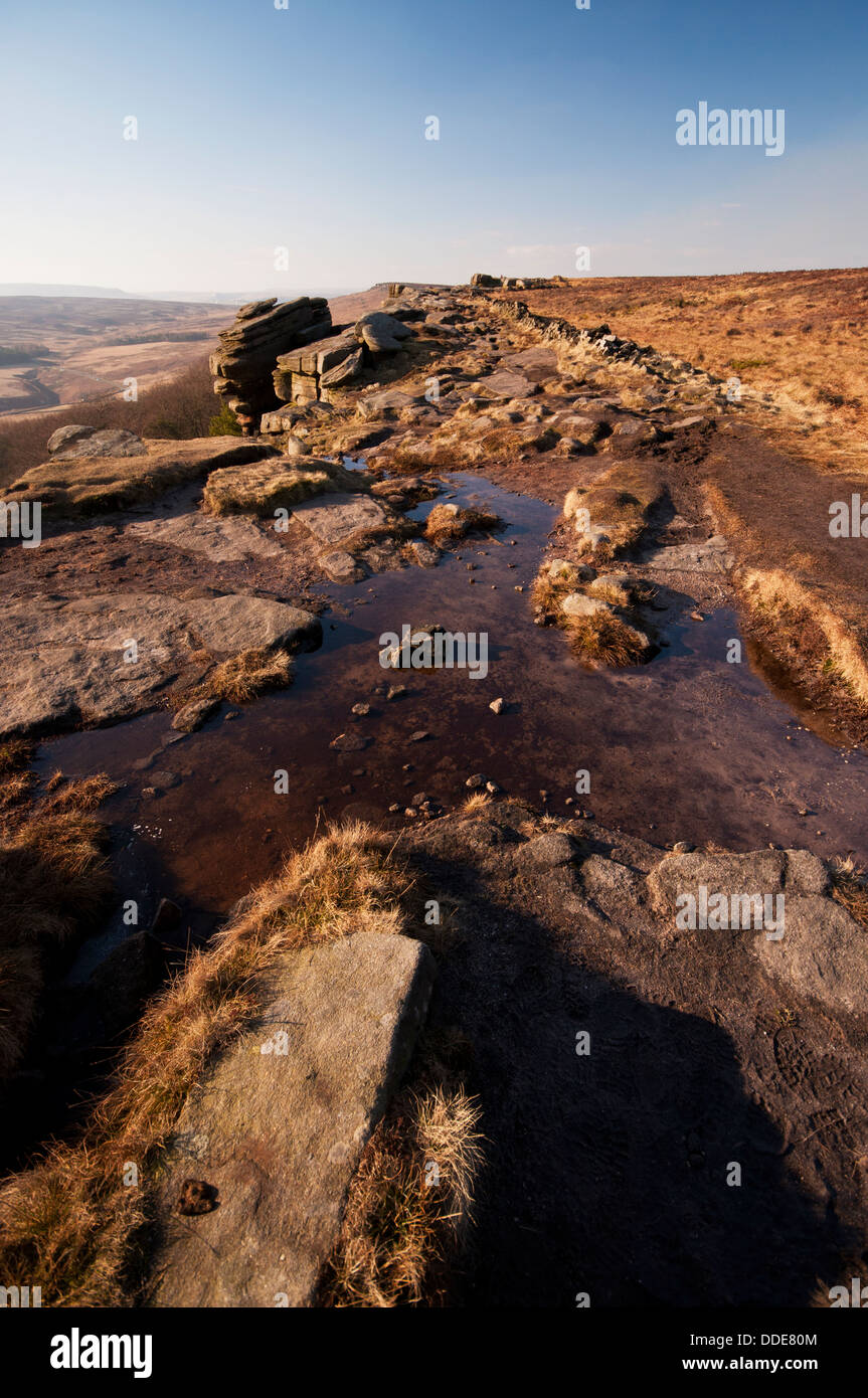 Stanage Edge in the Peak District National Park. Late afternoon ...