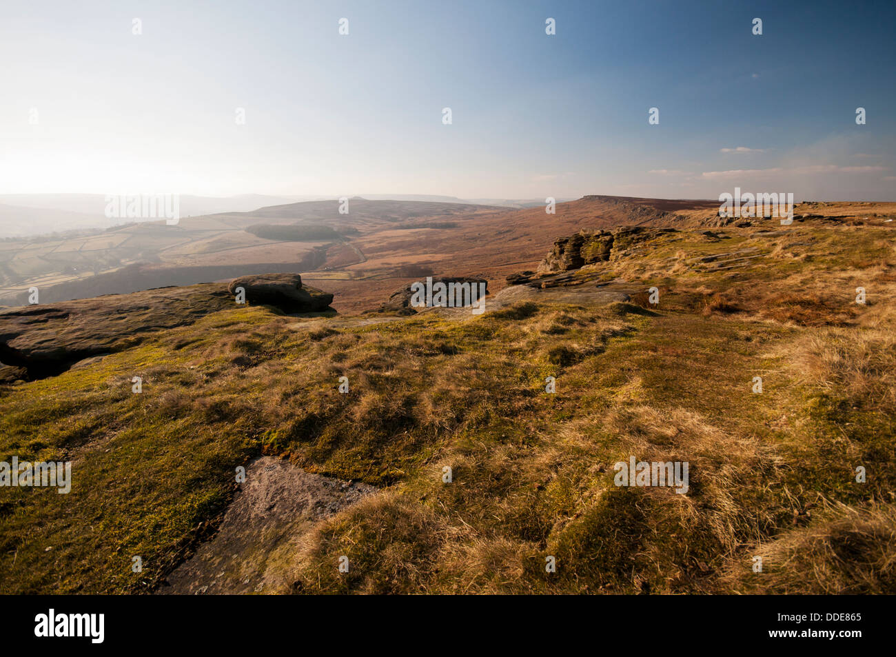 The view north along Stanage Edge in the Peak District National Park ...