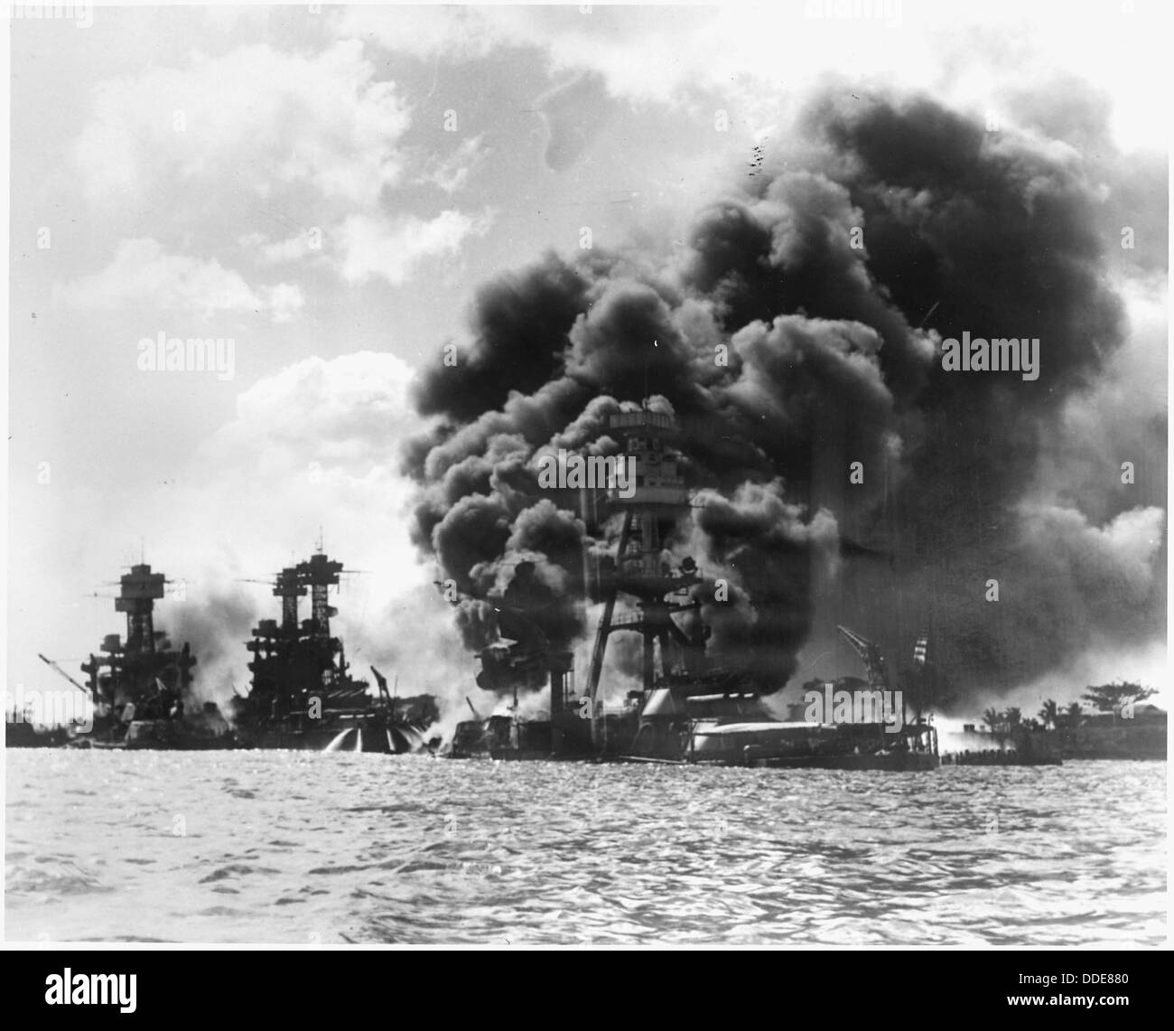 A naval photograph documenting the Japanese attack on Pearl Harbor ...