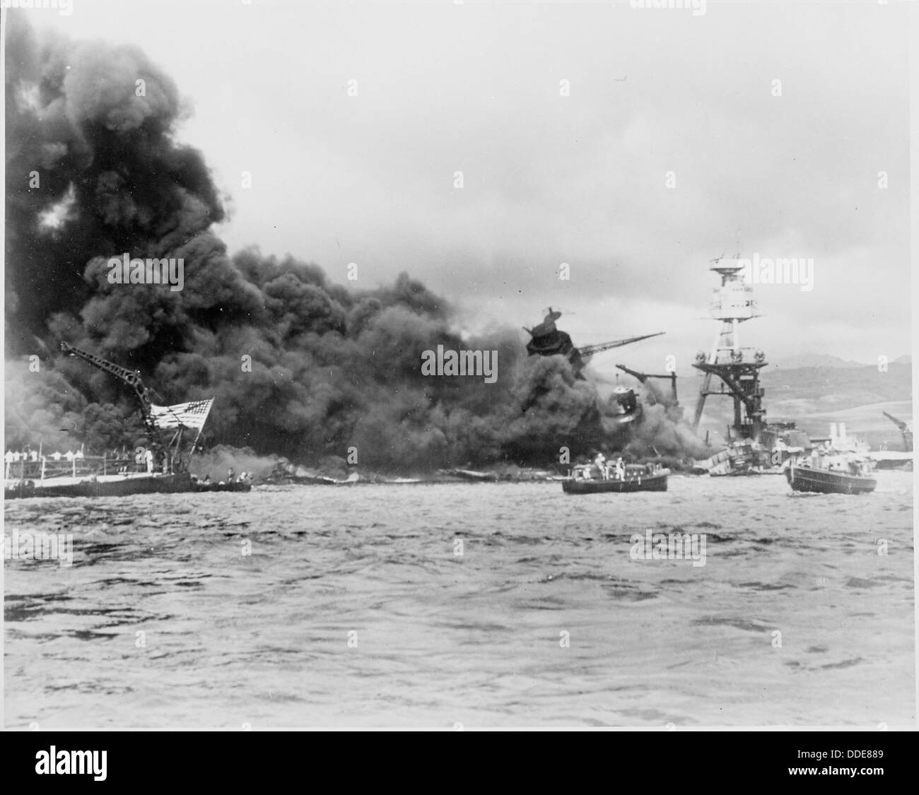 A naval photograph capturing the Japanese attack on Pearl Harbor ...