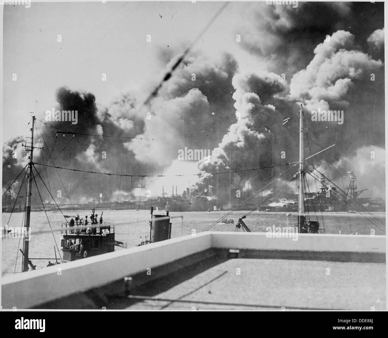 This photograph documents the Japanese attack on Pearl Harbor, Hawaii ...
