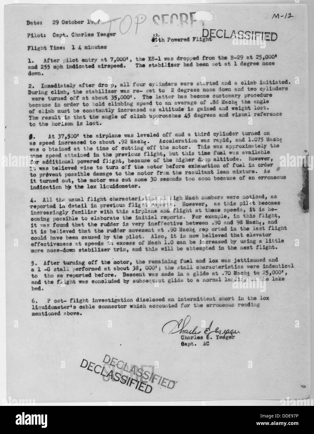 Pilot's notes from the twelfth powered flight of the XS-1, detailing ...