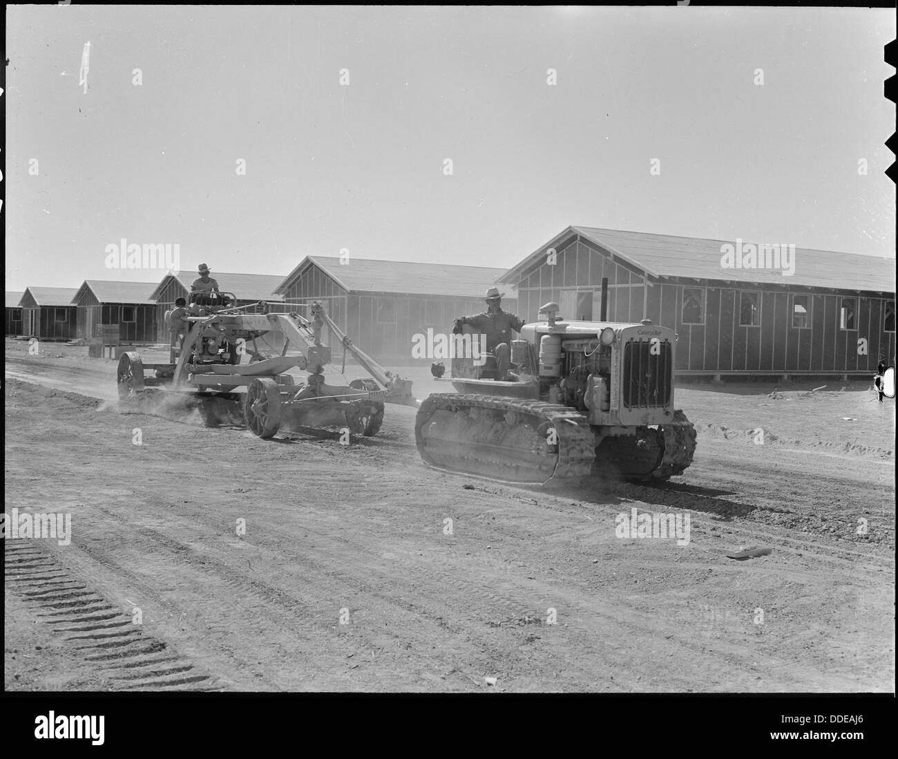 At the Poston War Relocation Center in Arizona, street leveling ...
