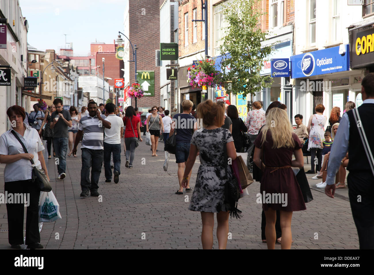 A busy pedestrianized town centre of Maidstone, Kent Stock Photo - Alamy