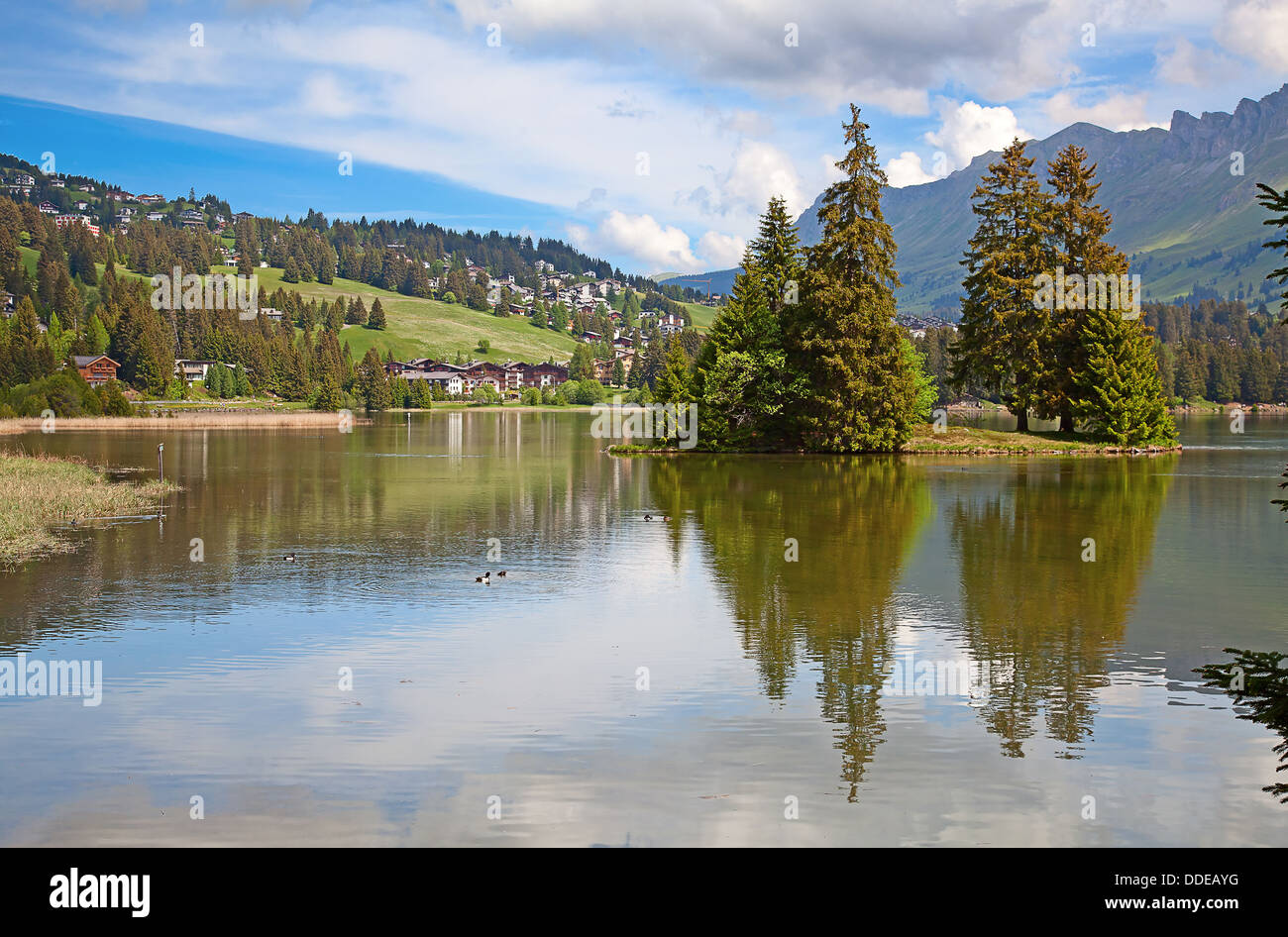 Small alpine lake Heidisee in Lenzerheide, Switzerland Stock Photo - Alamy