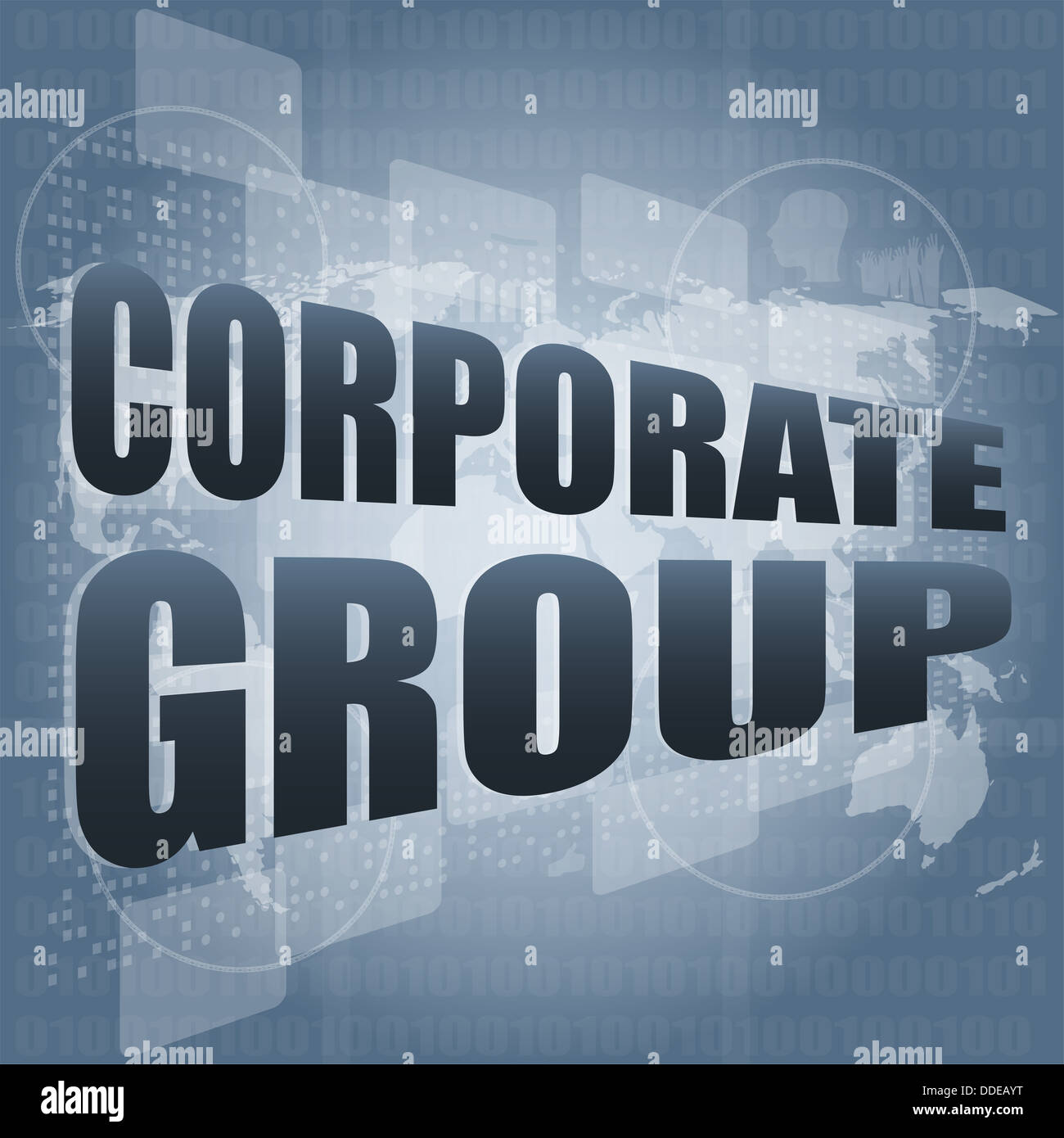 corporate group words on digital screen with world map Stock Photo - Alamy
