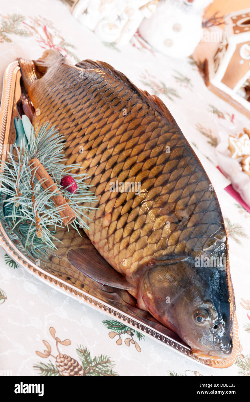 Czech tradition - carp on Christmas table Stock Photo - Alamy