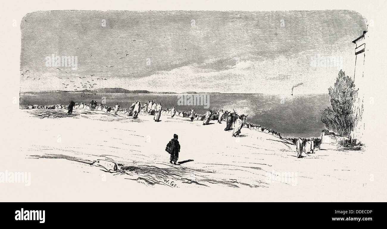 WAITING FOR THE PILGRIM SHIP NEAR SUEZ. Egypt, engraving 1879 Stock ...