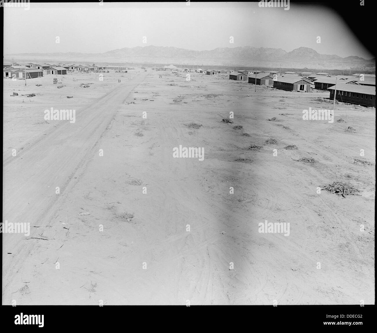 A street scene at the Poston Relocation Center in Arizona, where ...