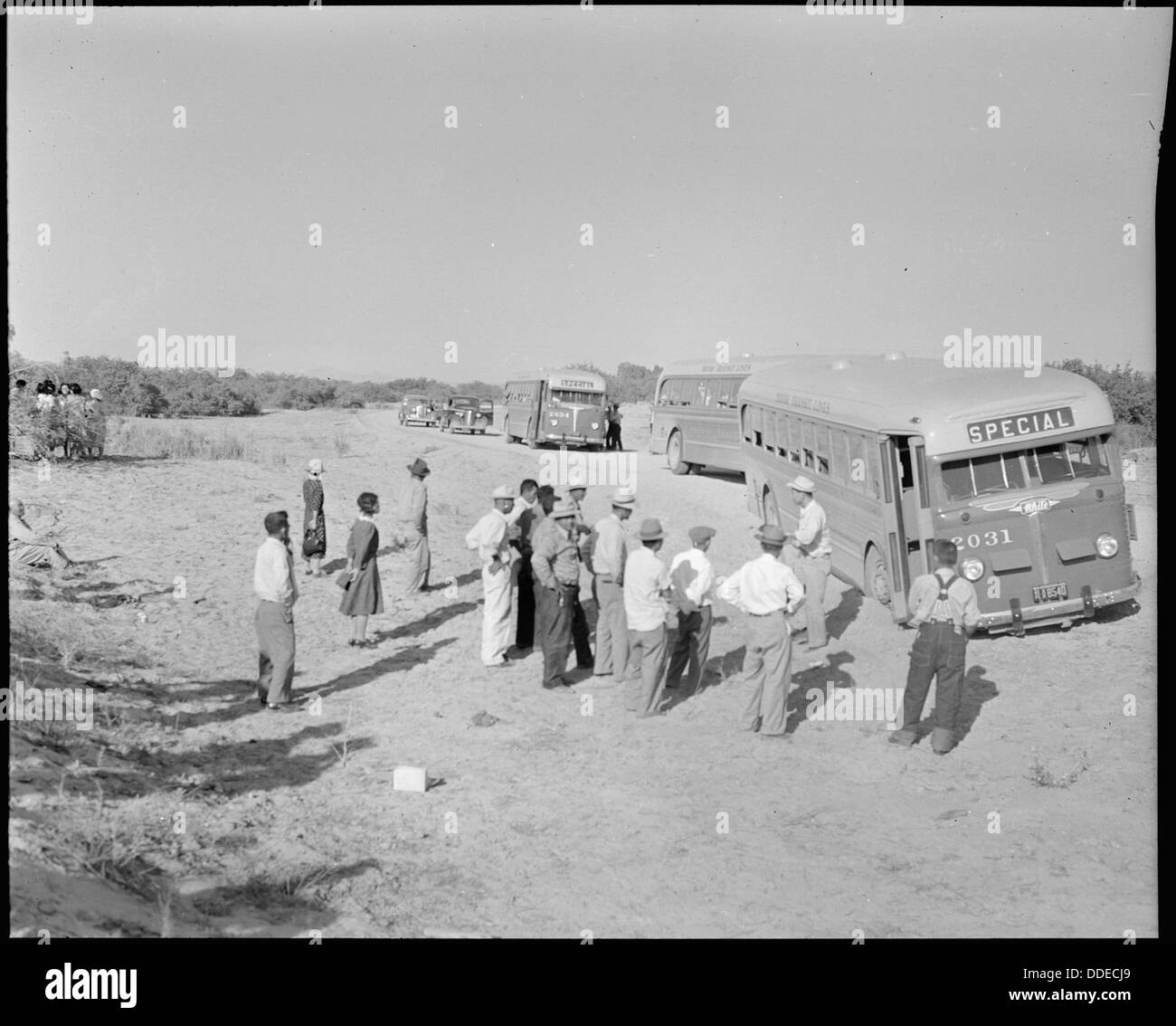 The image depicts a bus stuck in the sand while traveling towards the ...