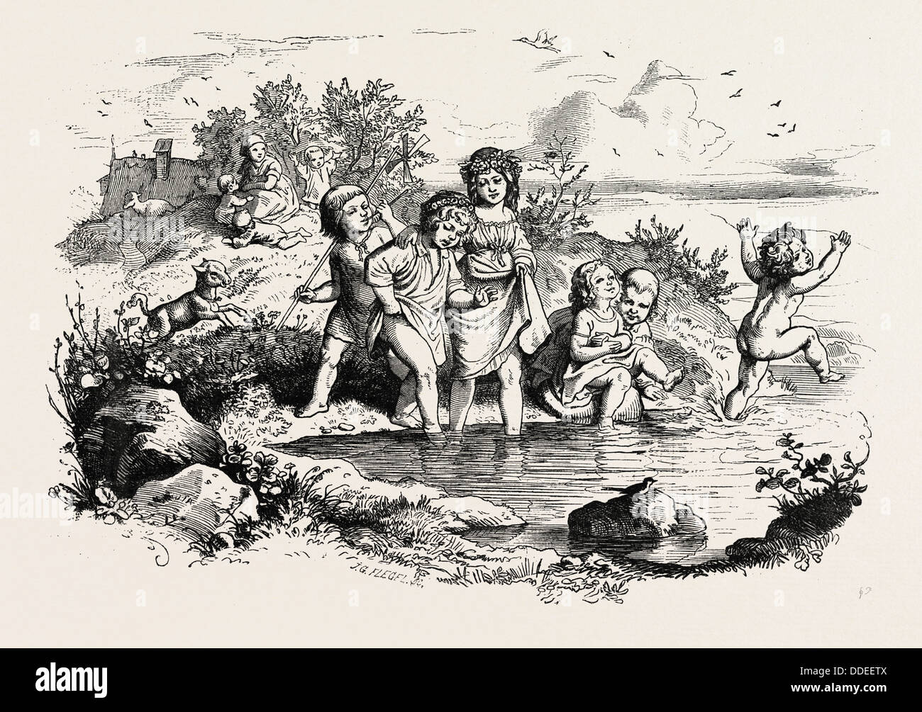 Rural recreations. engraving 1855 Stock Photo - Alamy