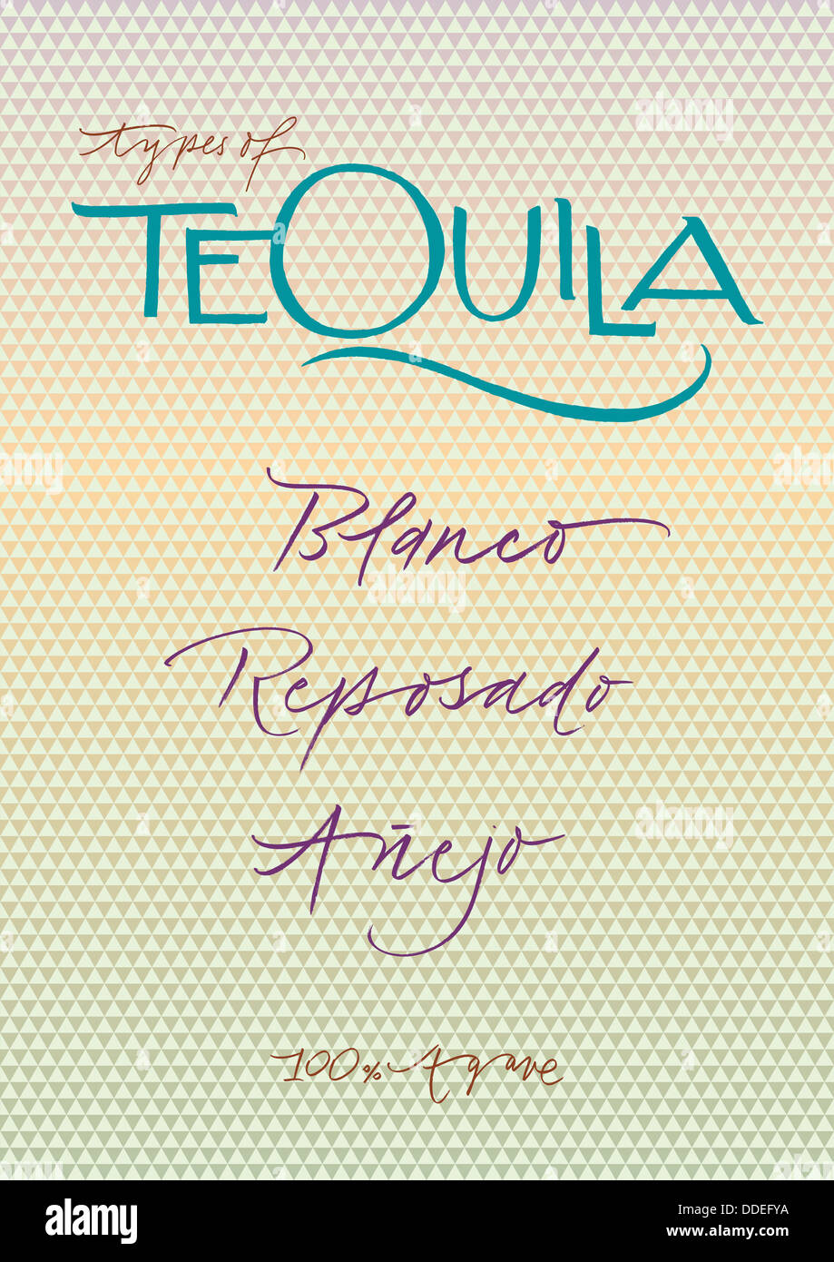 Hand-written words listing different types of tequila. EPS Vector file ...