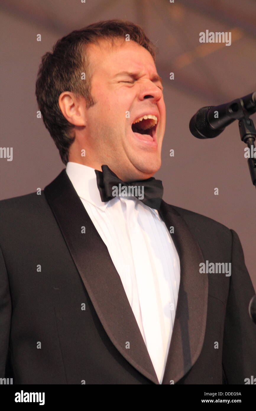 Baritone, Grant Doyle performs at The Darley Park classical music outdoor concert, Derby ...