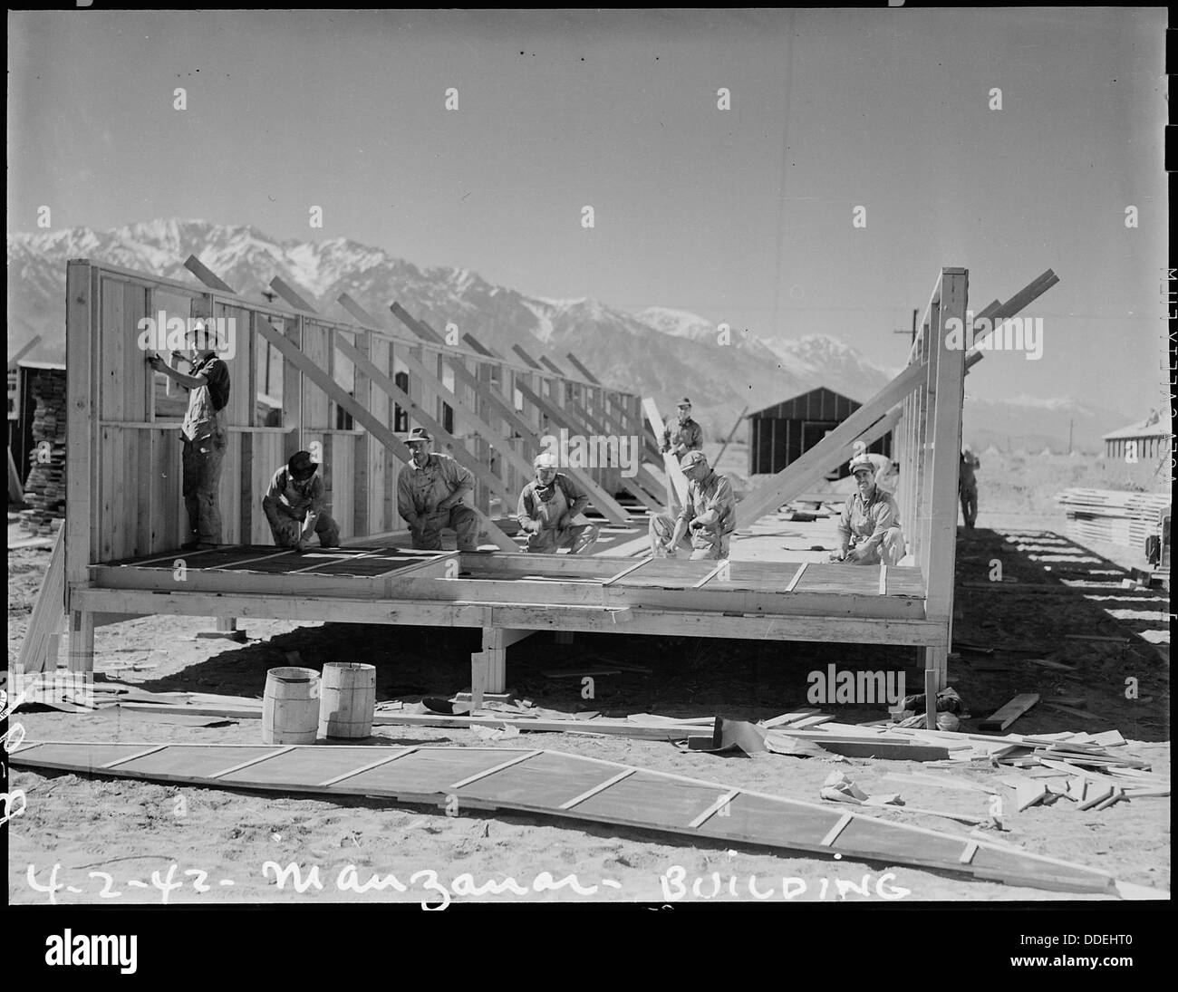 This image depicts construction quarters at the Manzanar Relocation ...