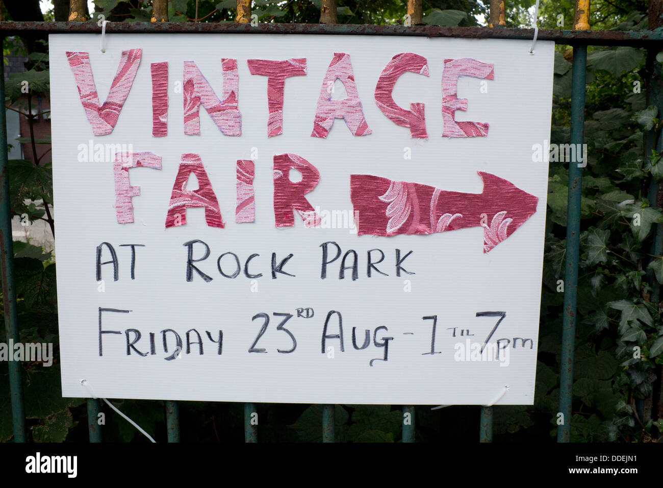Vintage Fair sign with lettering made from patterned fabric cloth ...