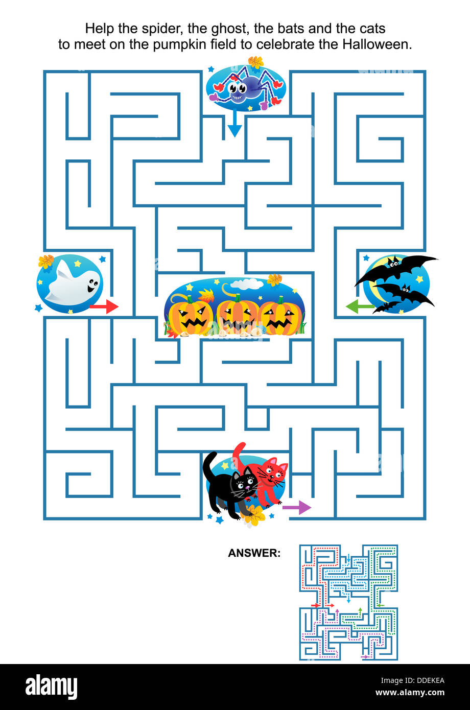 Maze game for kids: Help the spider, the ghost, the bats and the cats ...