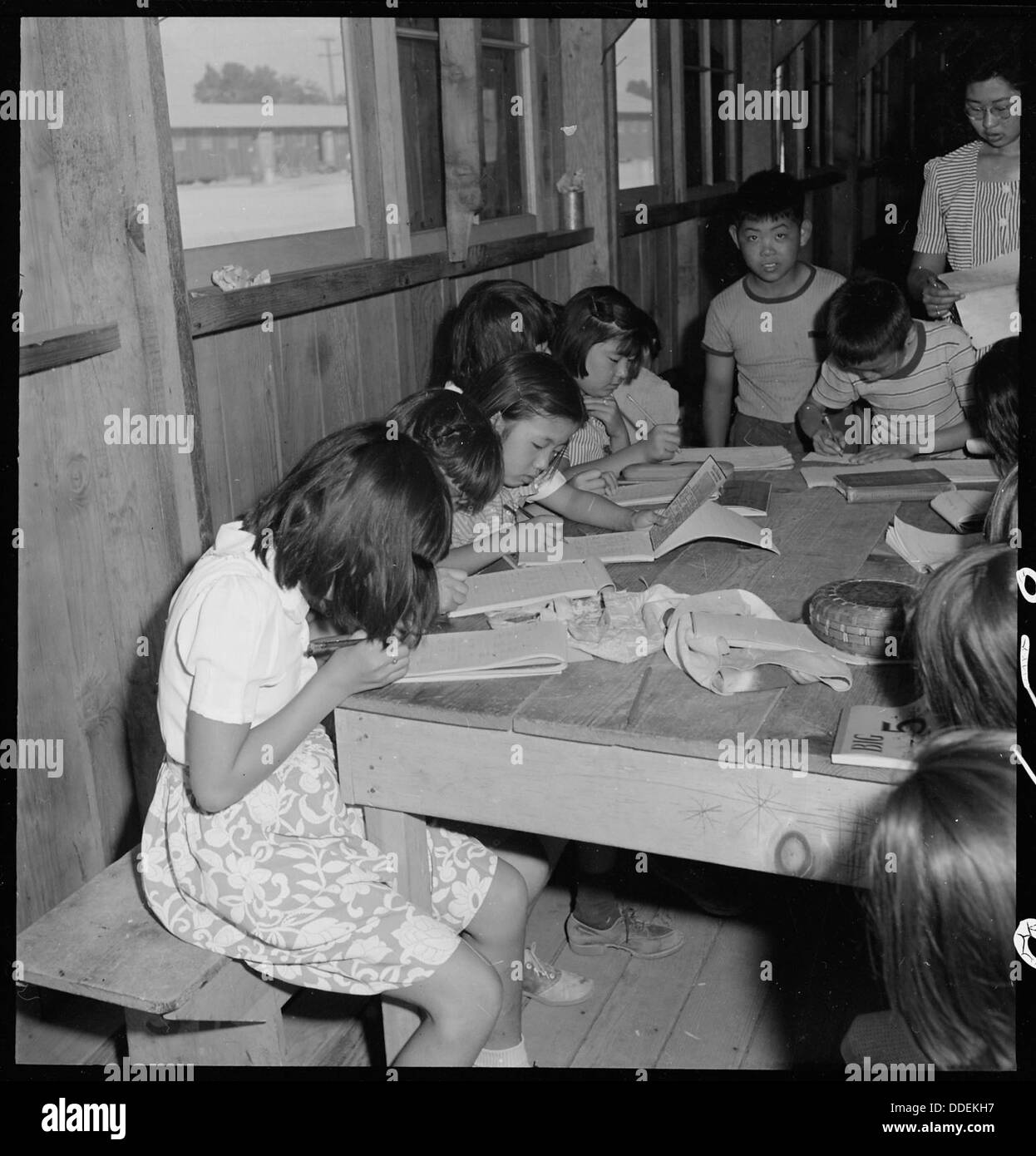 At the Manzanar Relocation Center in California, young evacuees of ...