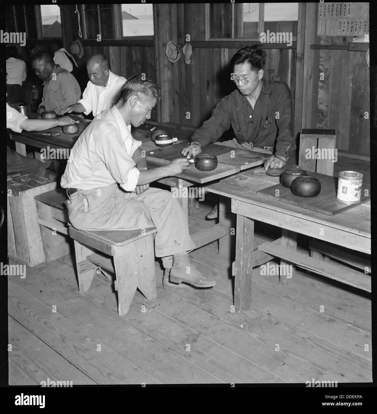 A historical photo from the Manzanar Relocation Center in California ...