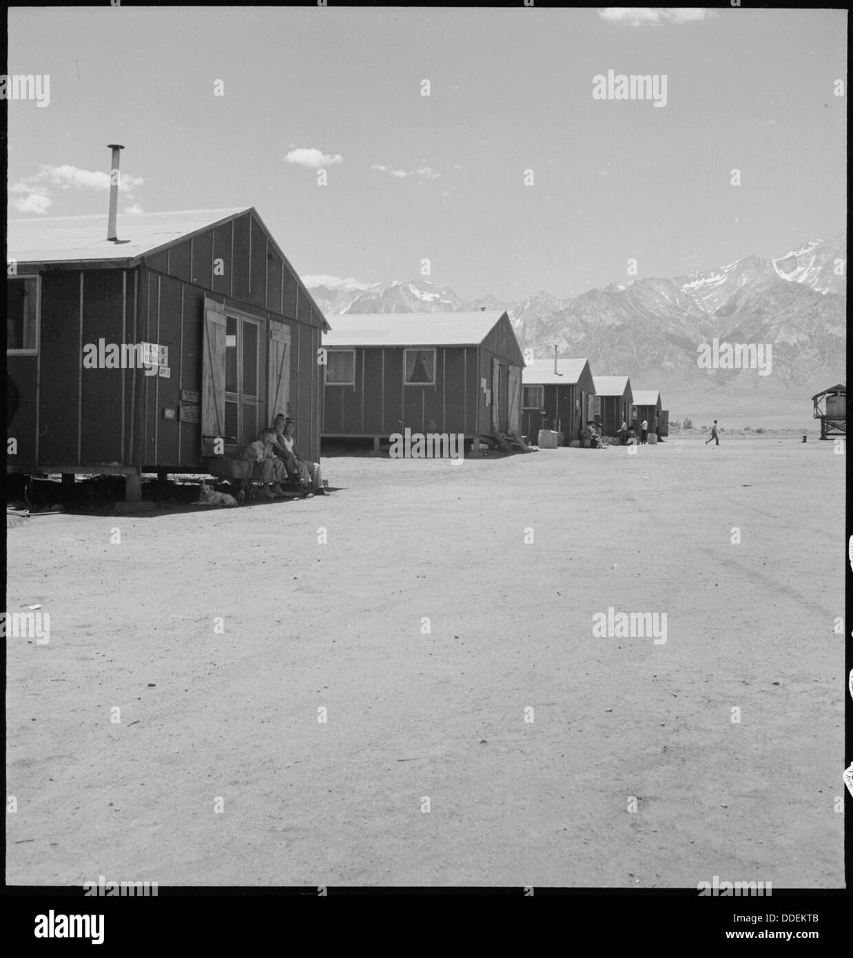 A street scene at the Manzanar Relocation Center in California, showing ...