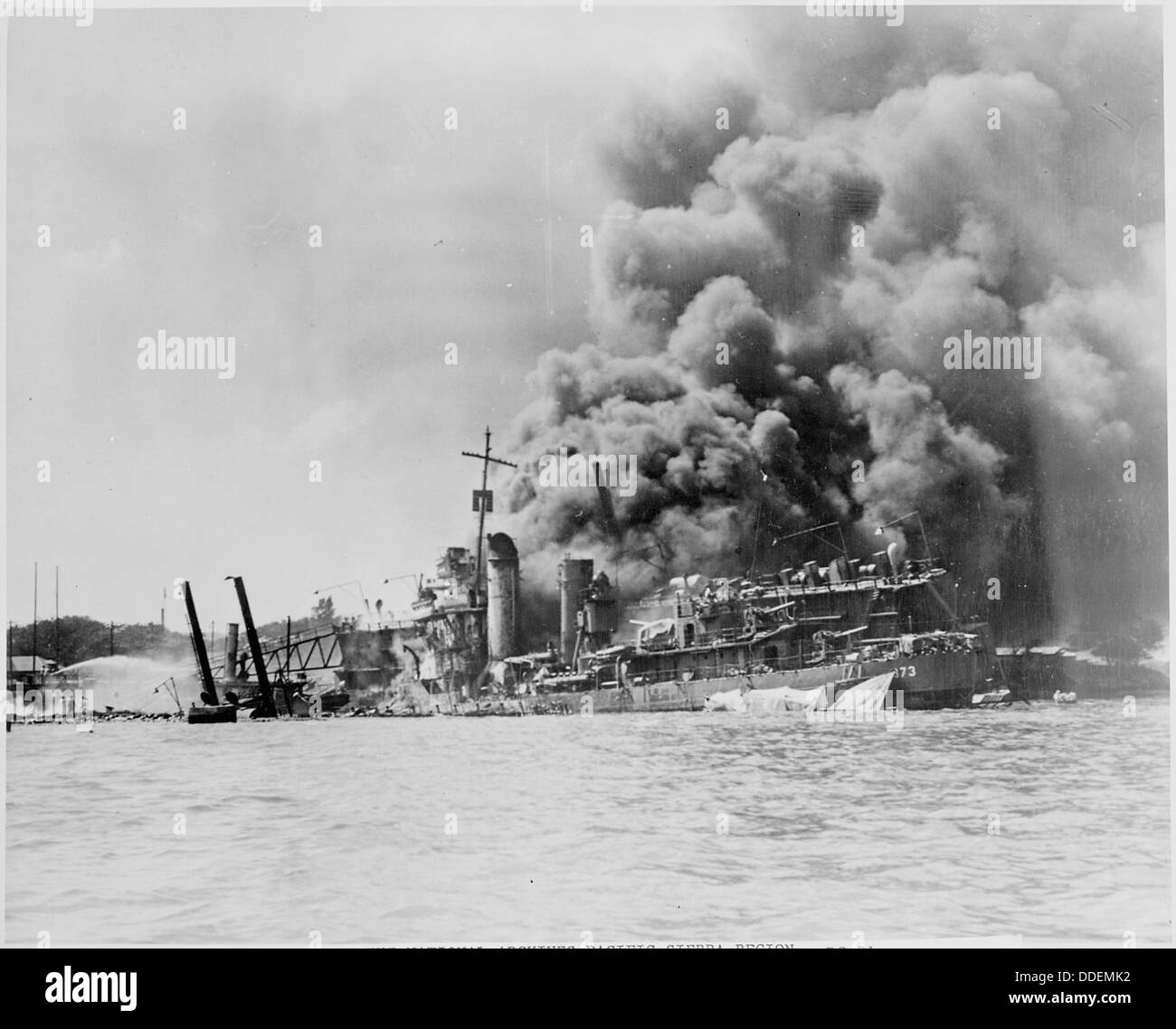 A naval photograph documenting the Japanese attack on Pearl Harbor ...