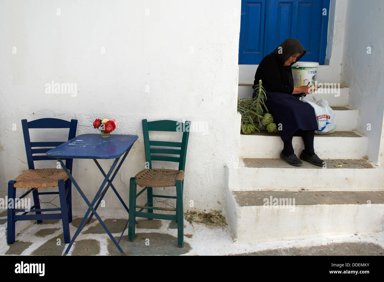 Greece, Cyclades islands, Amorgos, Katapola bay, Langada village Stock ...