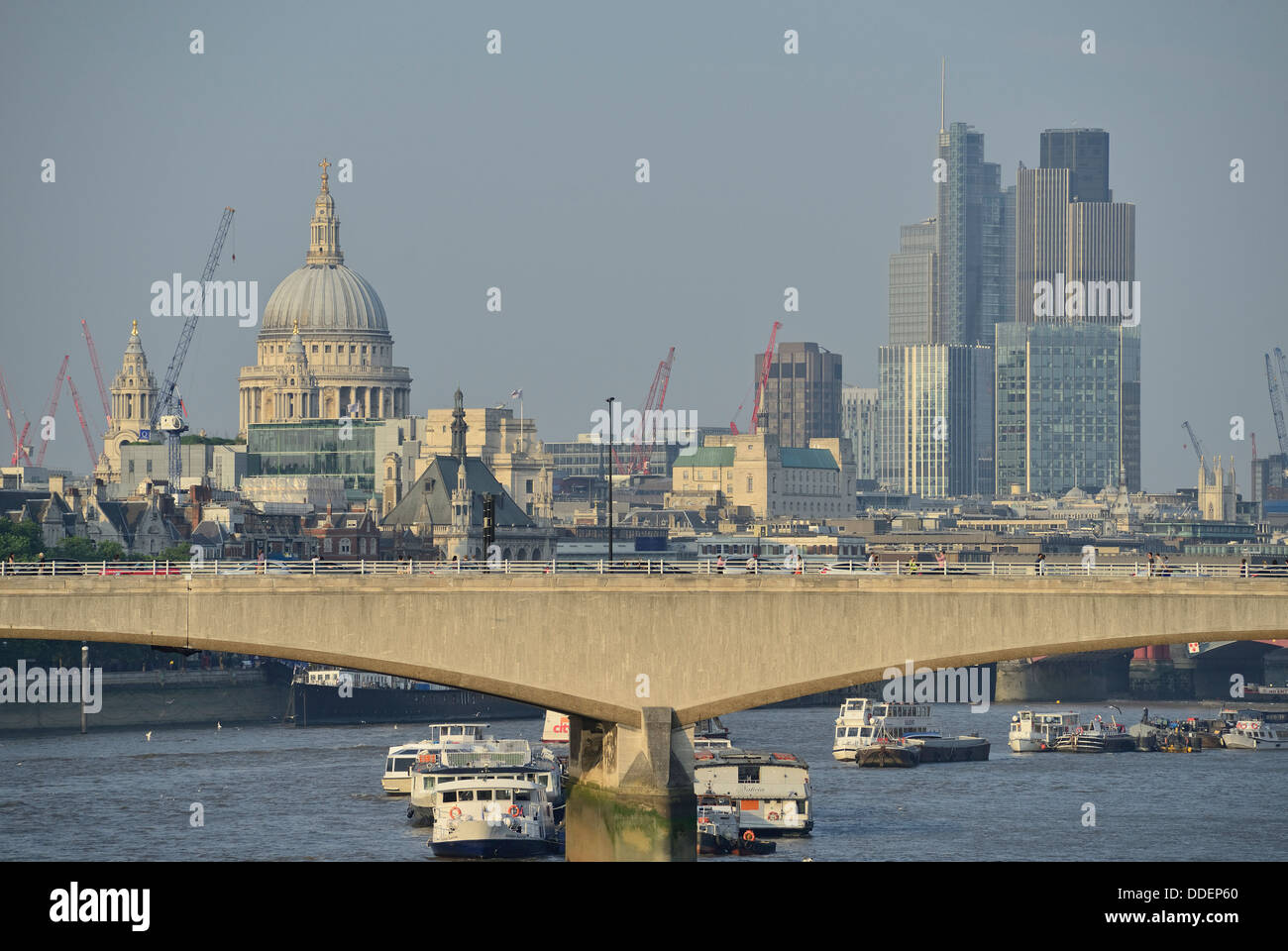 City scape of London, Uk, on a hot summer day, with Waterloo Bridge in ...