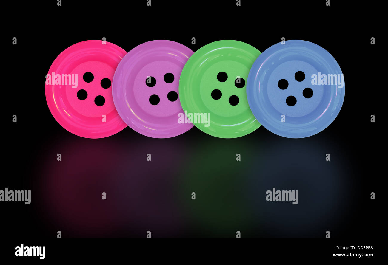 four buttons of four different colors isolated on black Stock Photo - Alamy