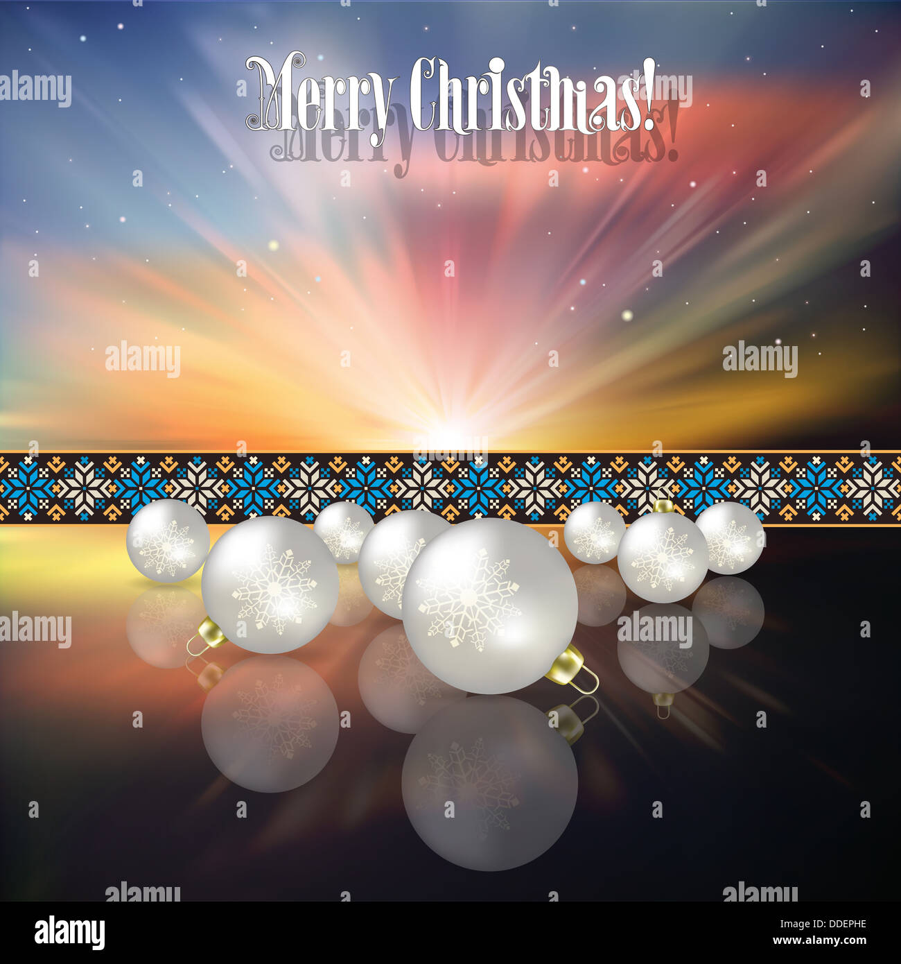 Abstract celebration background with white Christmas decorations and ...