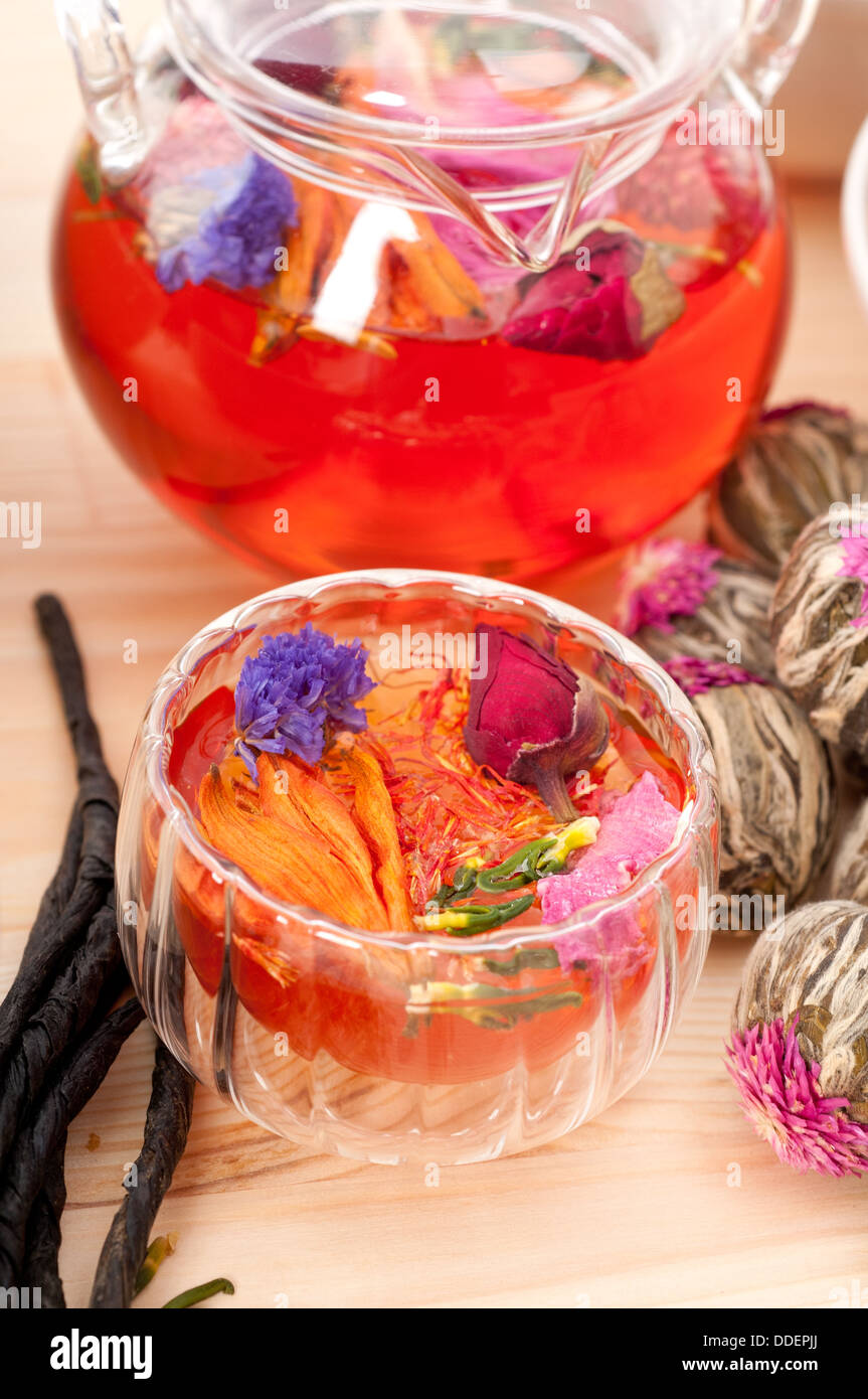 Herbal natural floral tea infusion with dry flowers Stock Photo - Alamy