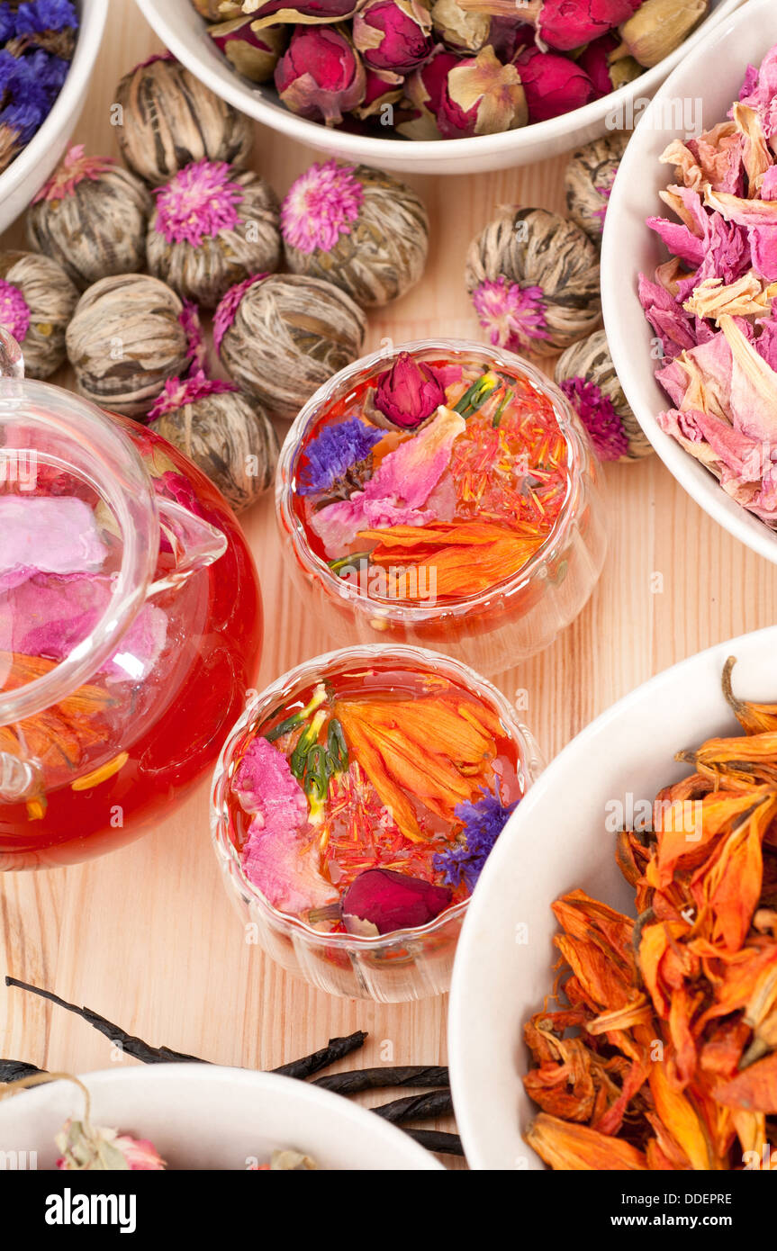 Herbal natural floral tea infusion with dry flowers Stock Photo - Alamy