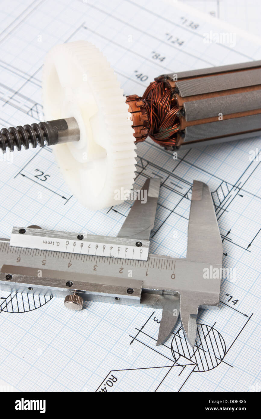 rotor electromotor and technical drawing Stock Photo - Alamy