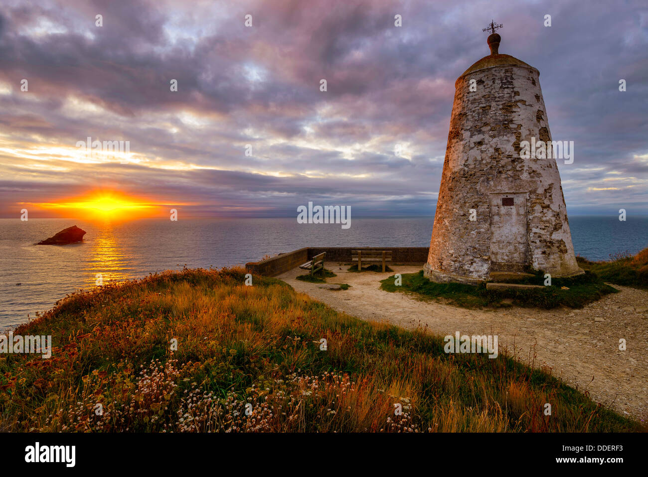 The old lighthouse at Portreath in Cornwall also known as the Pepperpot ...