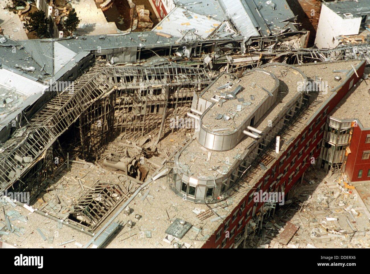 Aerial picture of the destroyed building of the prison in Weiterstadt ...