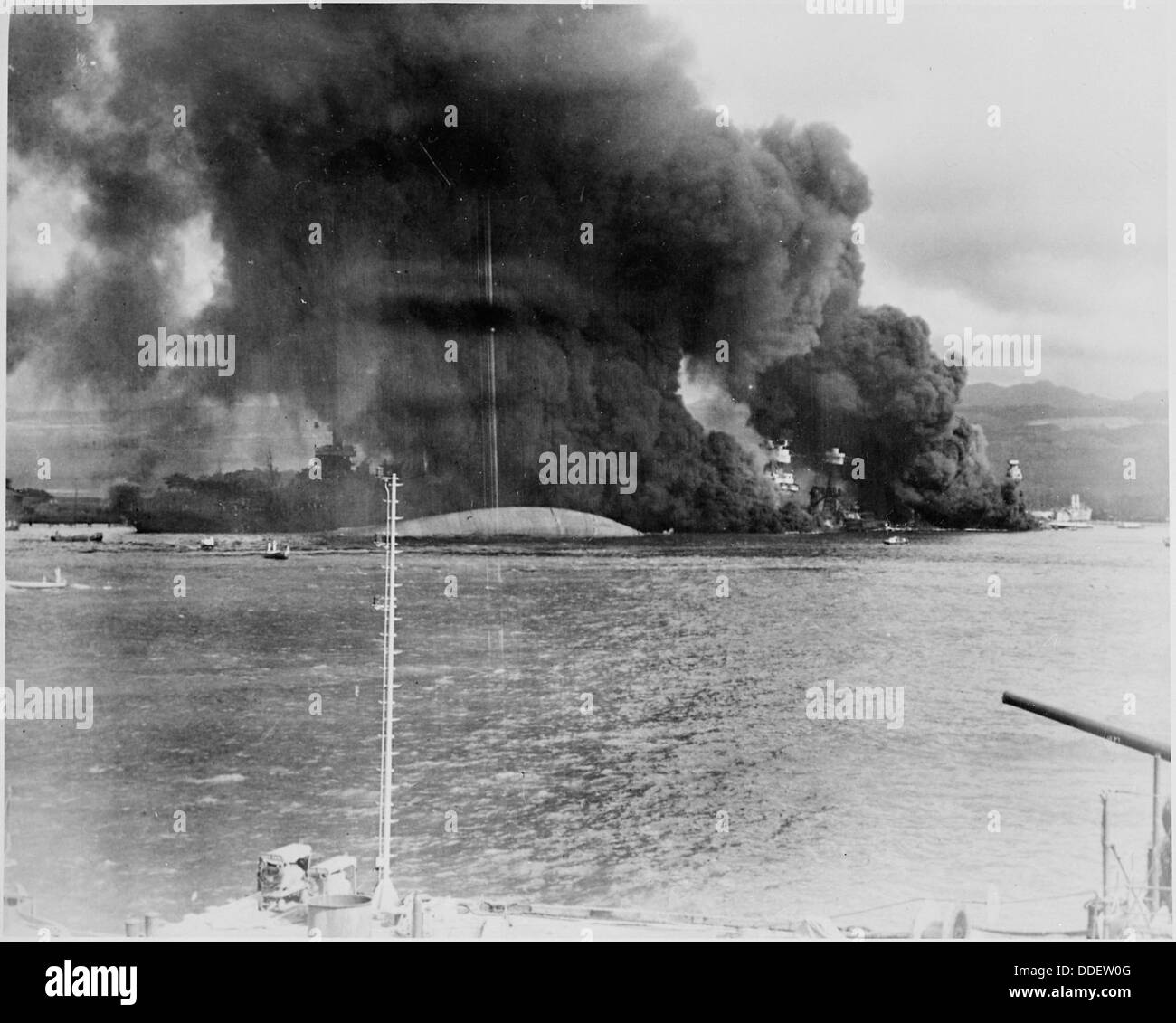 This naval photograph captures the Japanese attack on Pearl Harbor ...