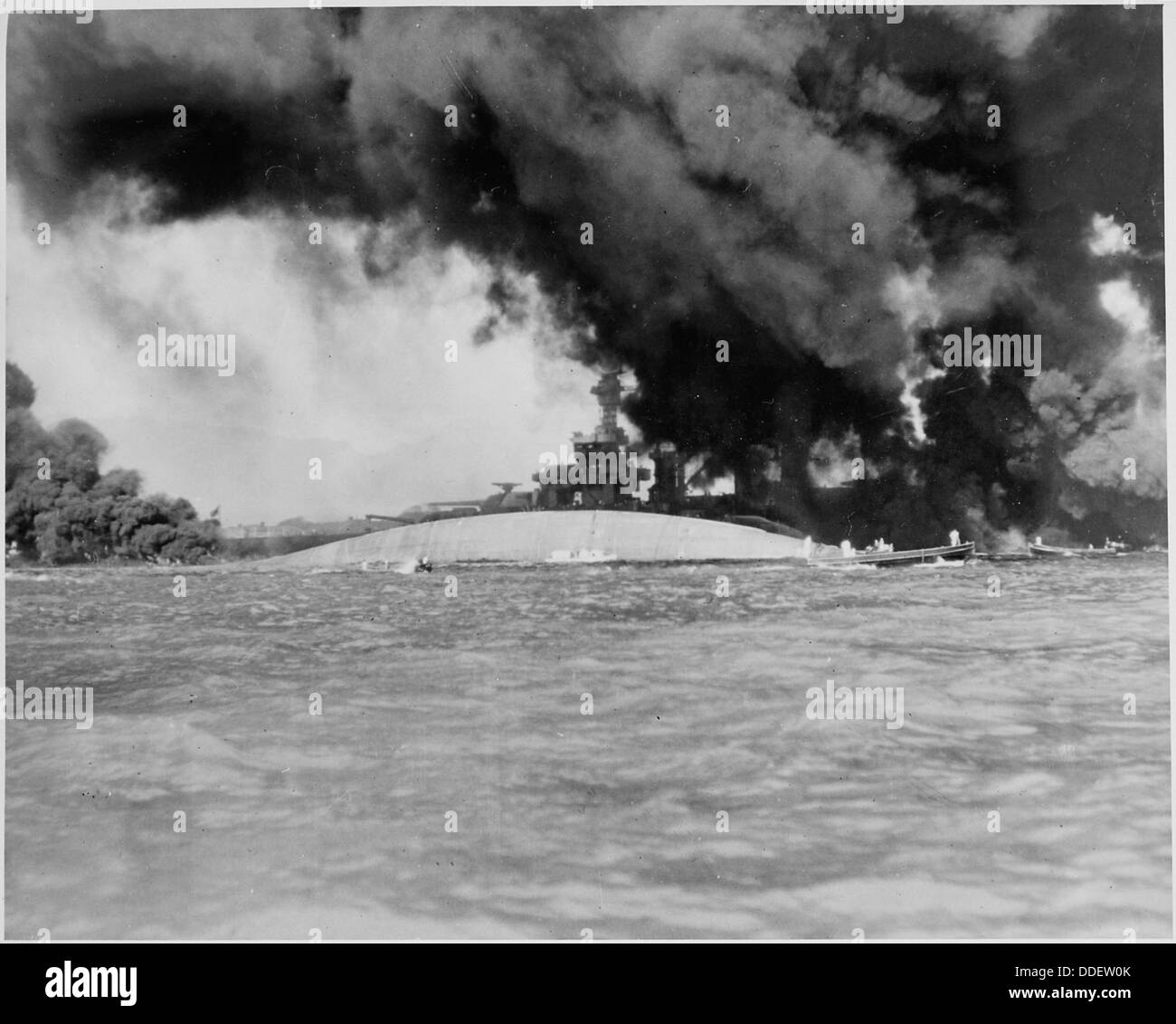 A naval photograph documenting the Japanese attack on Pearl Harbor ...