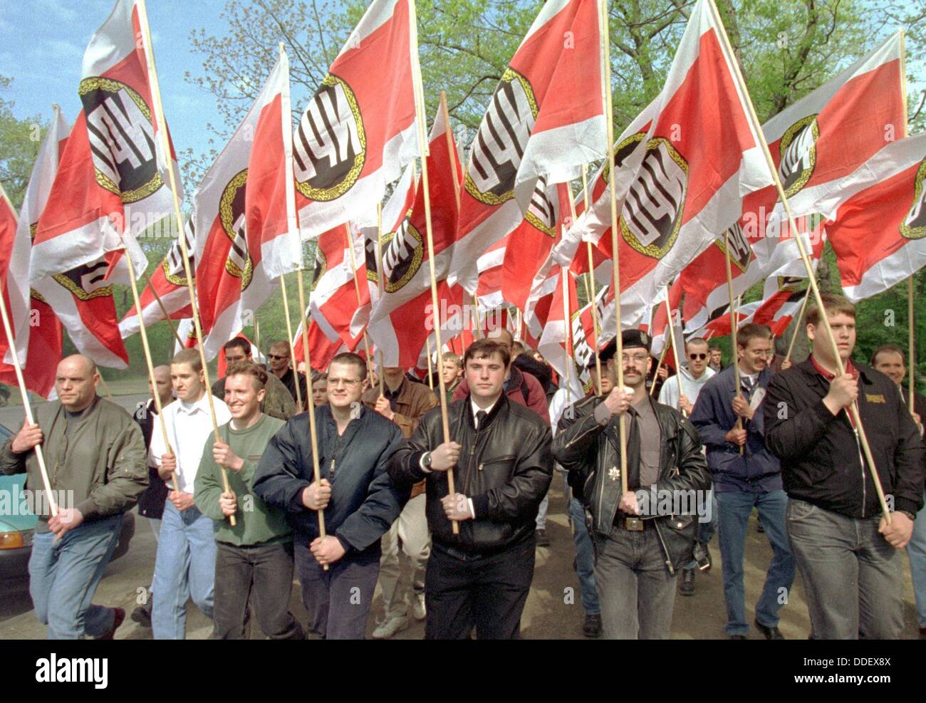 A formation of bannermen of the right-wing National Democratic Party of ...