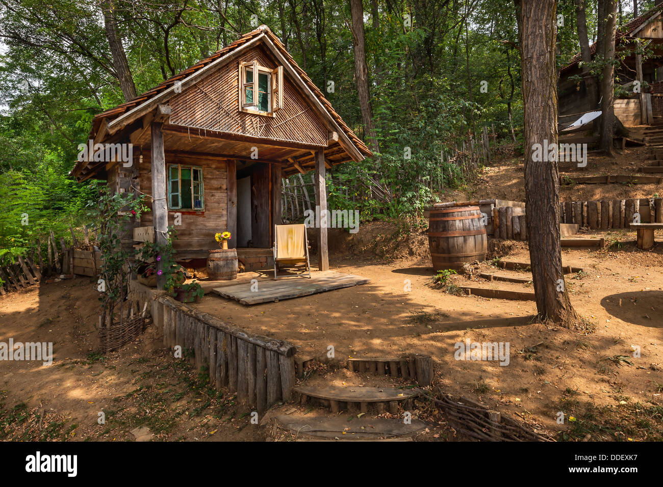 Wooden house in forest, house made of natural materials Stock Photo - Alamy