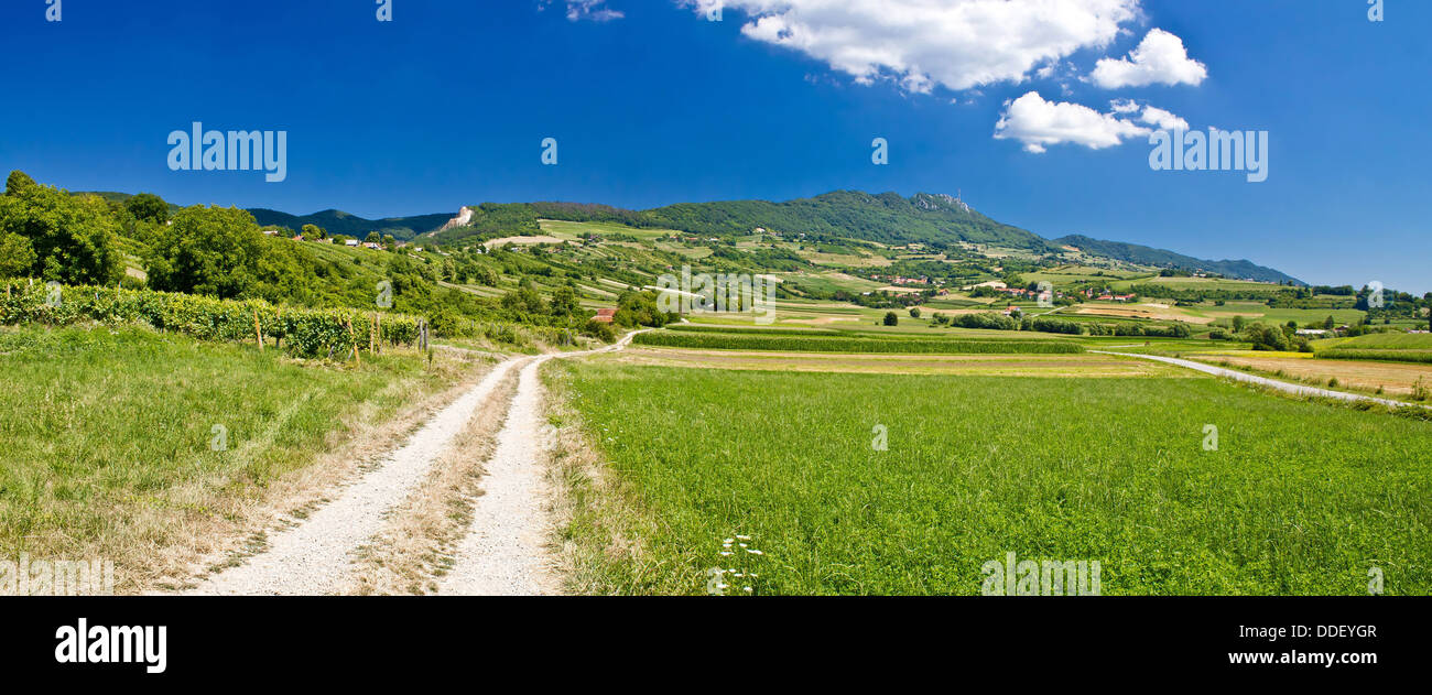 Amazing green mountain scenery in Croatia, panoramic view of Kalnik ...