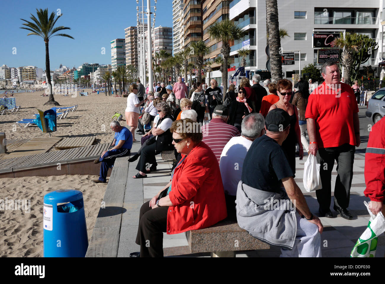 Retired elderly people on the promenade in Benidorm Spain December ...