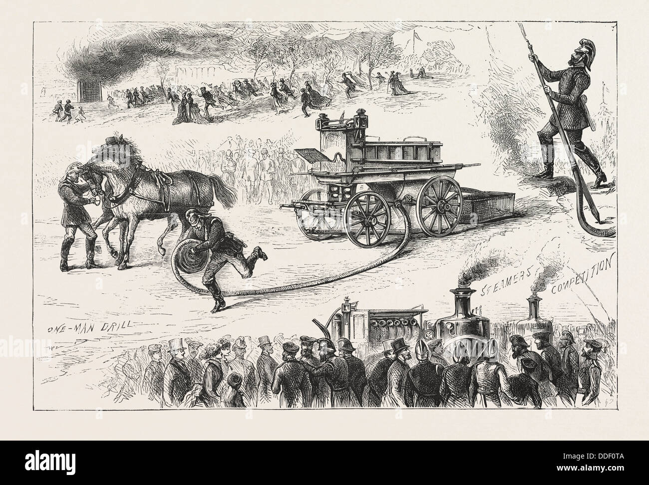 FIRE BRIGADE COMPETITION AT THE ALEXANDRA PALACE, LONDON, ENGRAVING ...