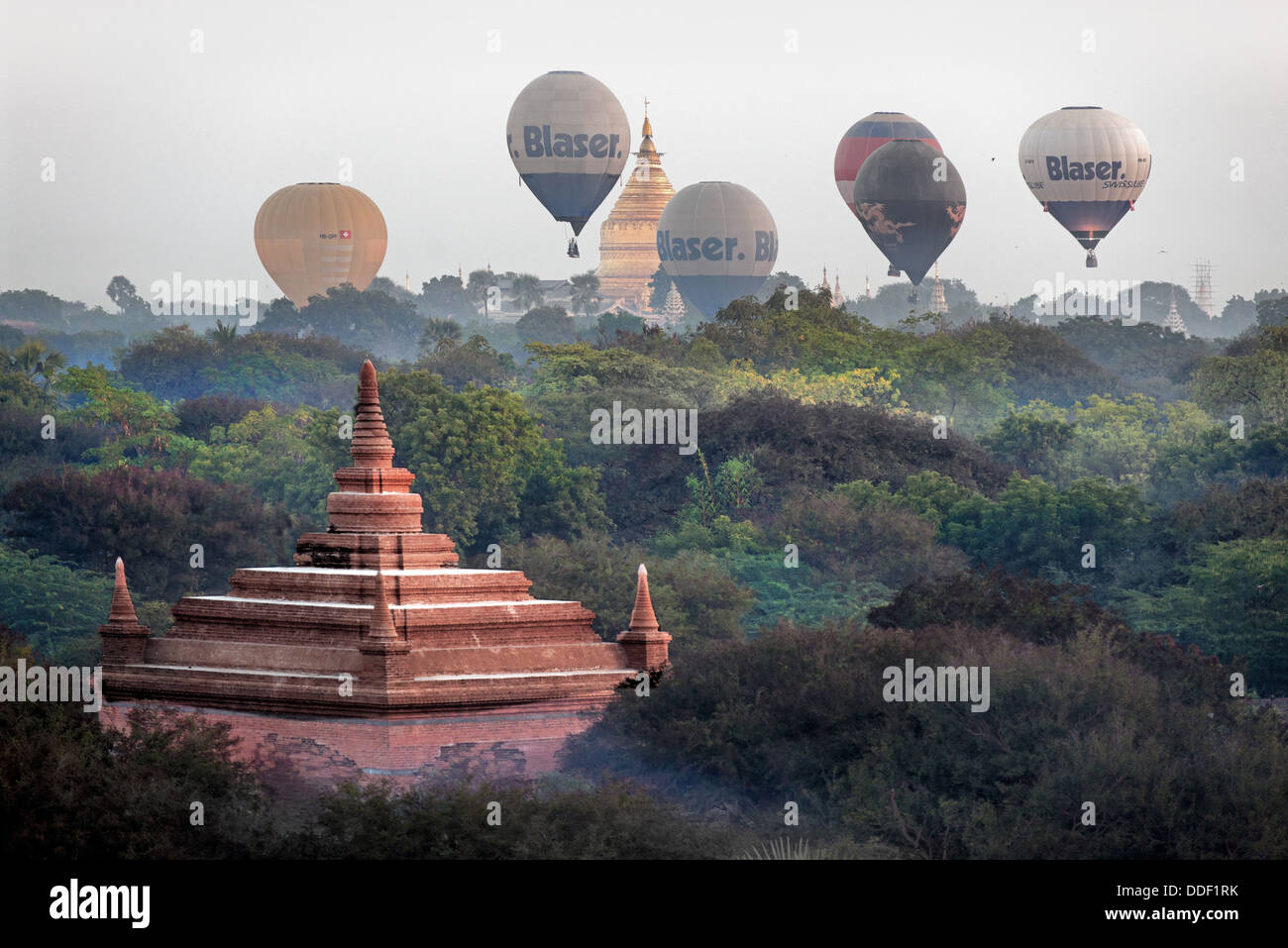 Aerial scenic from hot air balloon Bagan Ancient Temples Myanmar Stock ...