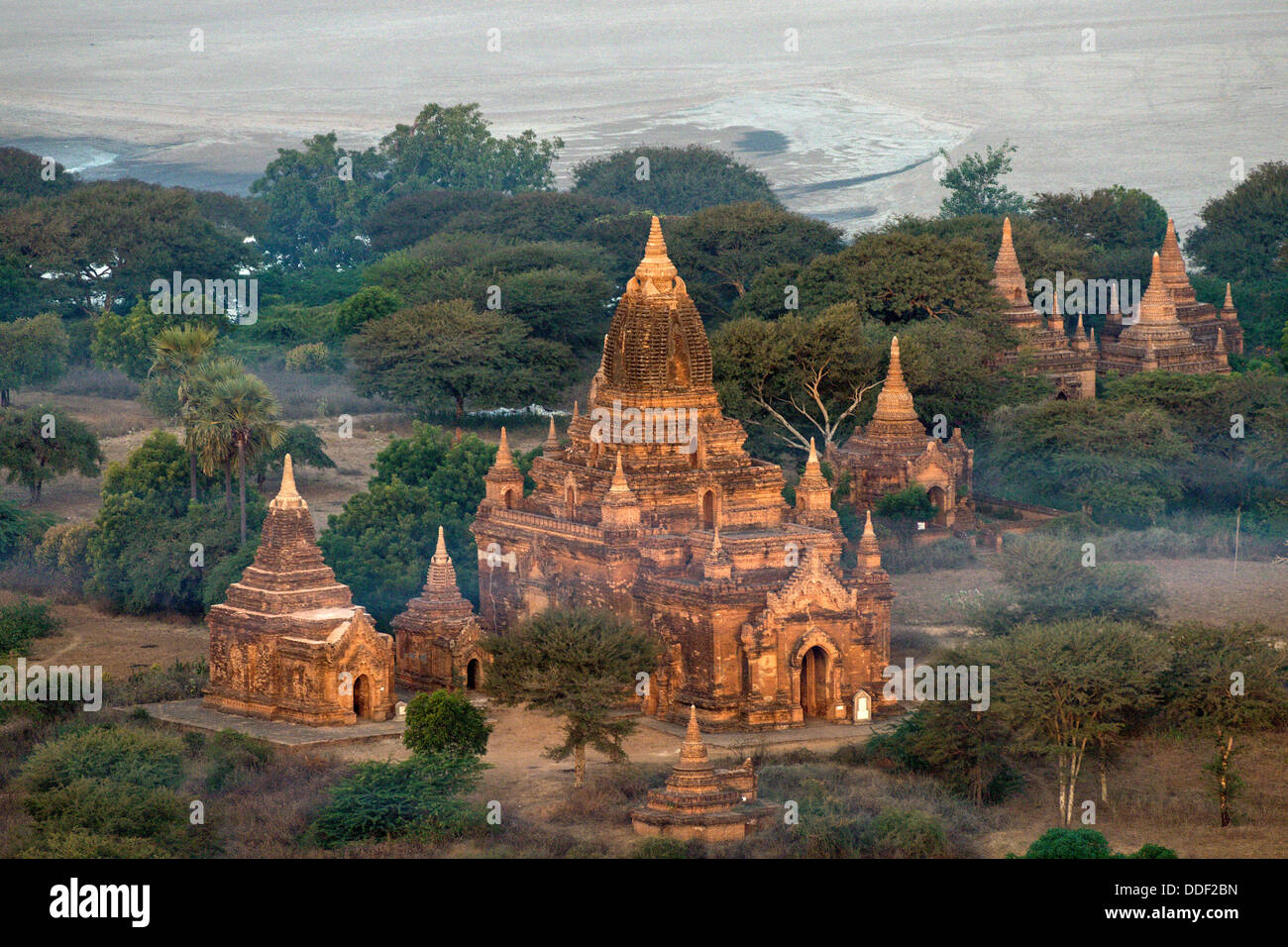 Aerial scenic from hot air balloon Bagan Ancient Temples Myanmar Stock ...