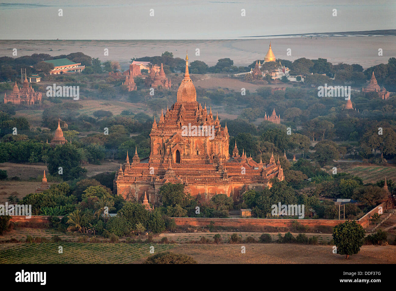 Aerial scenic from hot air ballon Bagan Ancient Temples Myanmar Stock ...