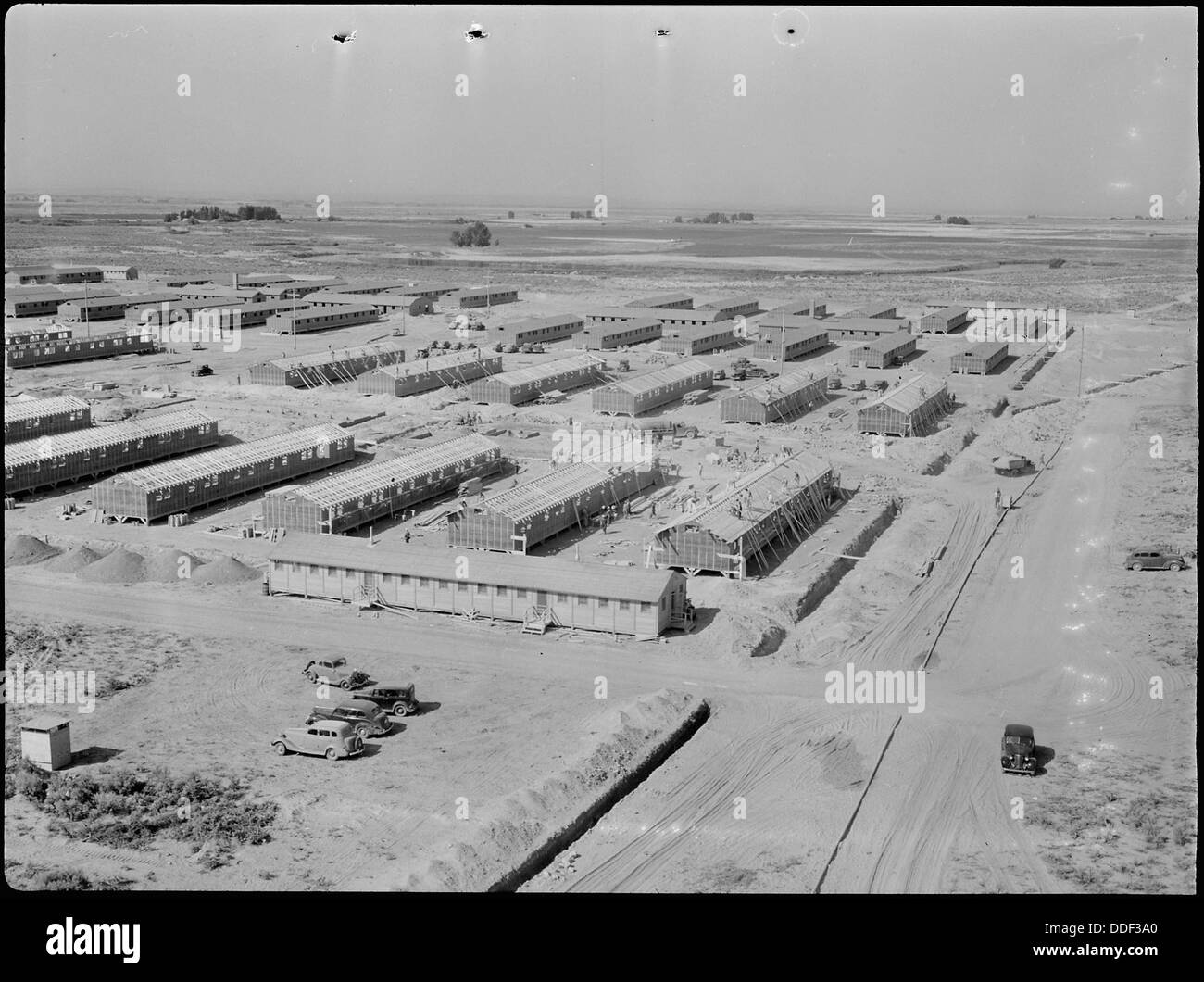 The image shows a panoramic view of the Minidoka War Relocation ...