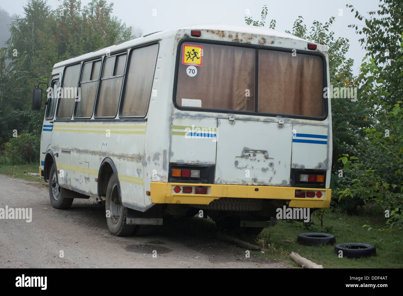 An old school bus in rural Ukraine Stock Photo - Alamy