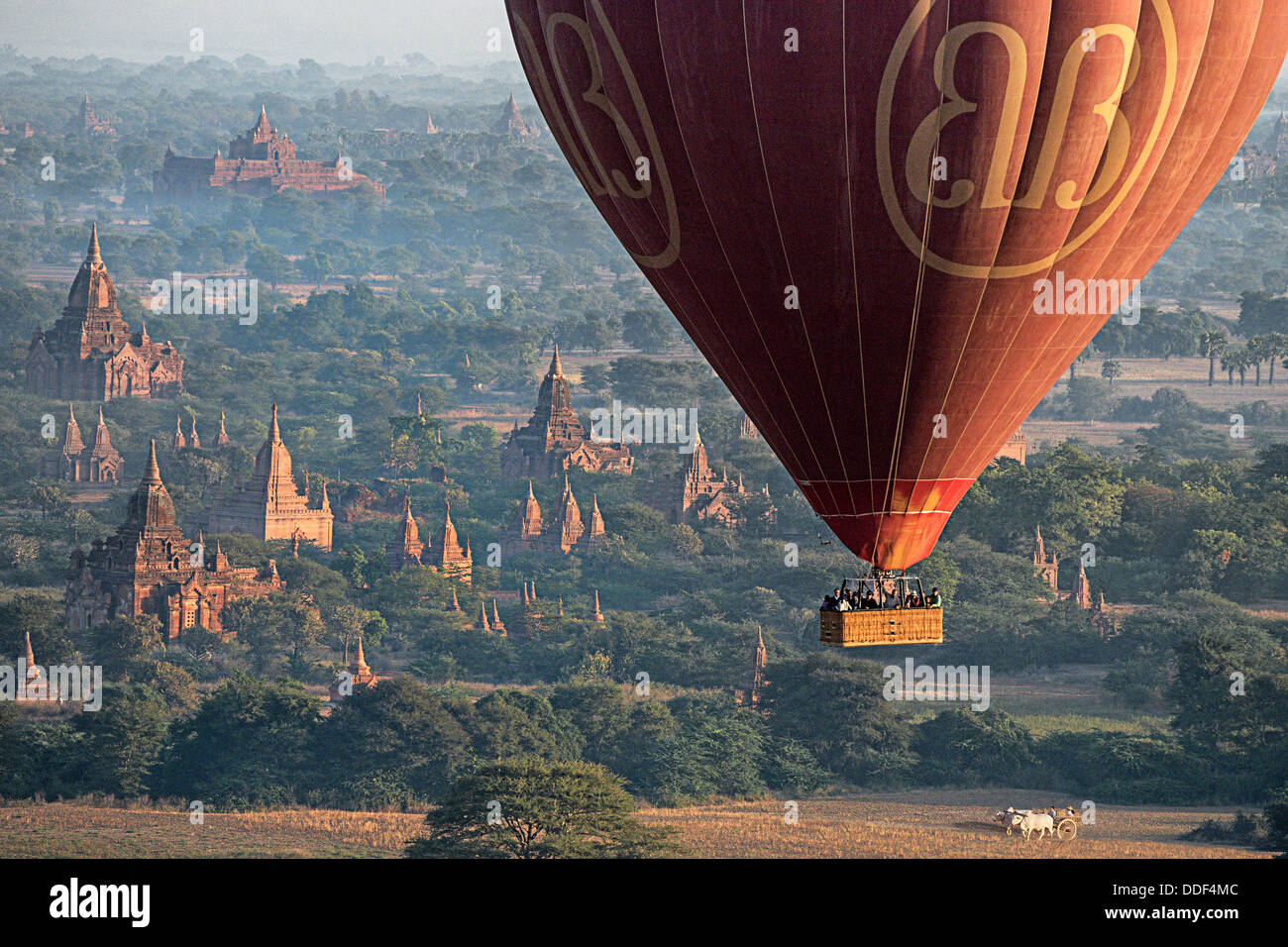Aerial scenic from hot air ballon Bagan Ancient Temples Myanmar Stock ...