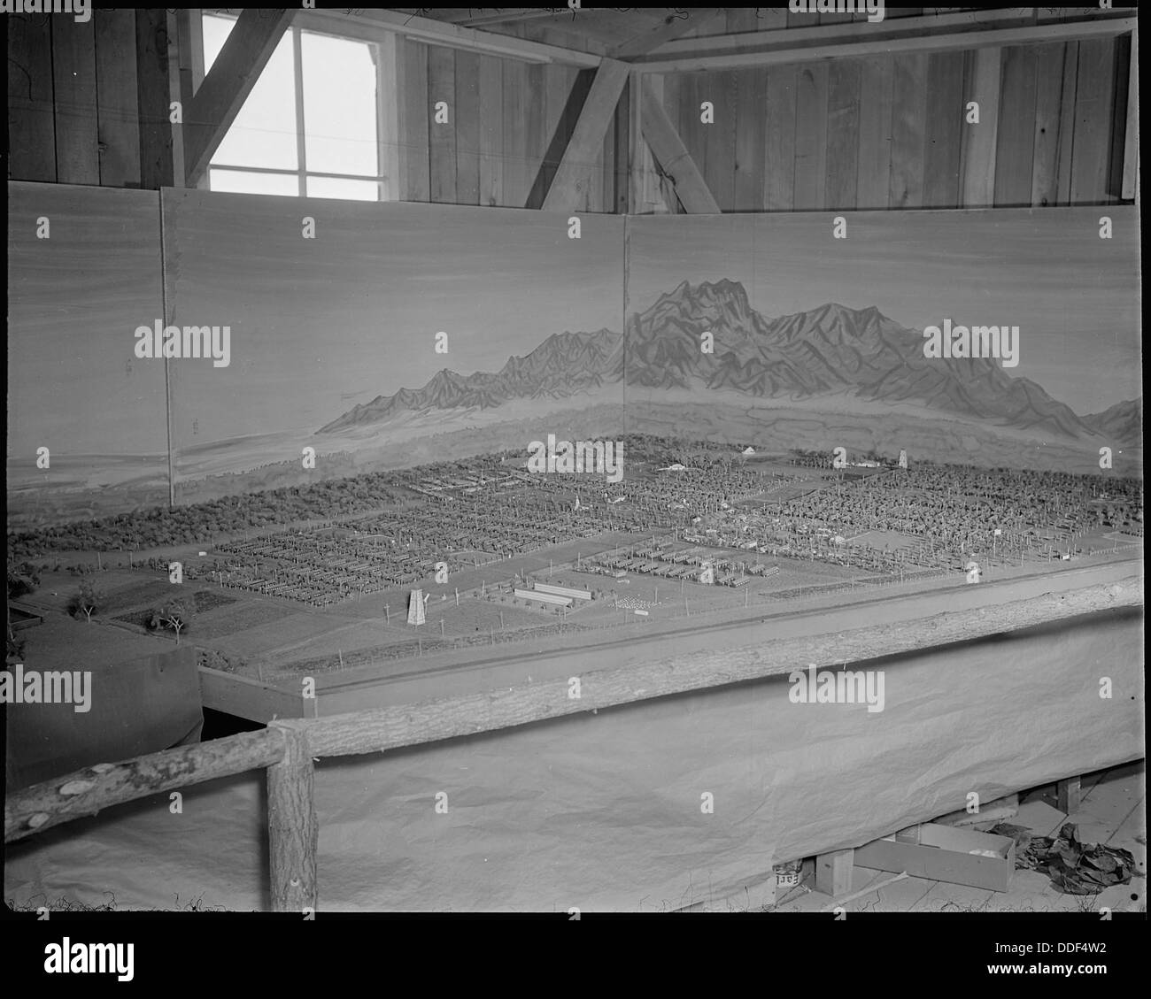 At the Poston Relocation Center in Arizona, a model of Camp 2 was ...