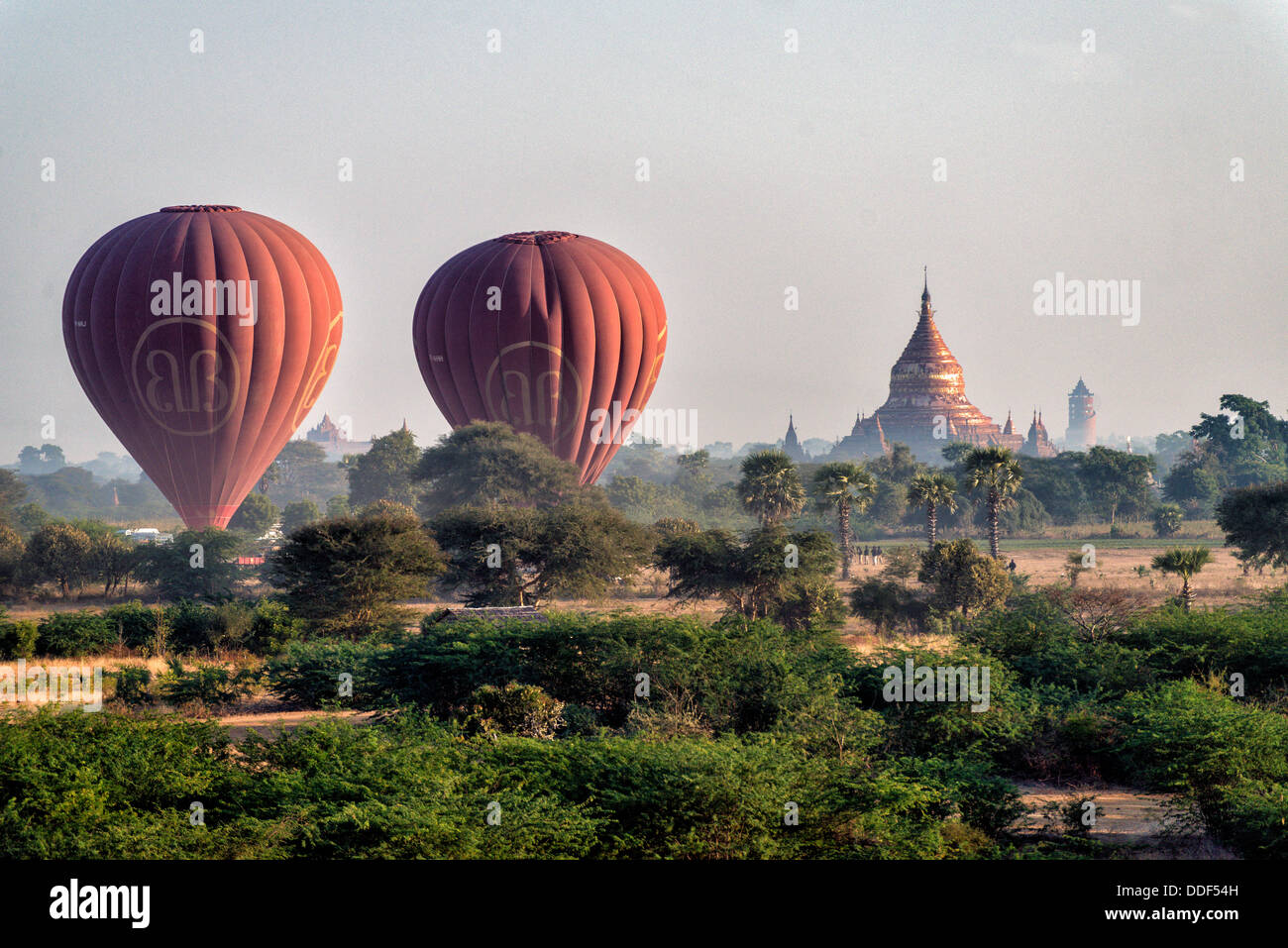 Aerial scenic from hot air balloon Bagan Ancient Temples Myanmar Stock ...