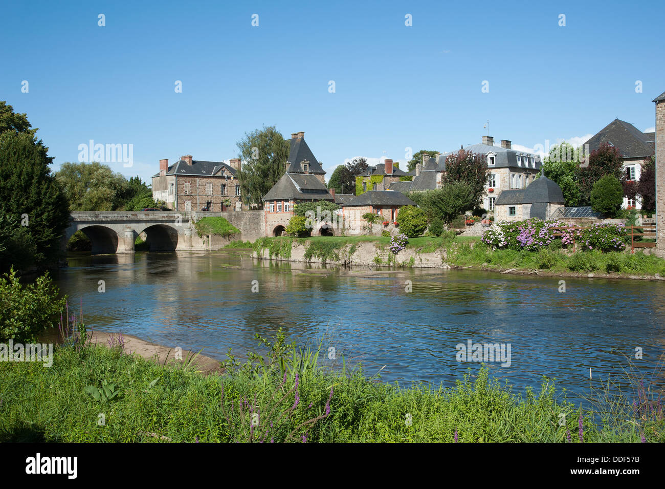 River Selune famous for salmon fishing flows through the small town of ...