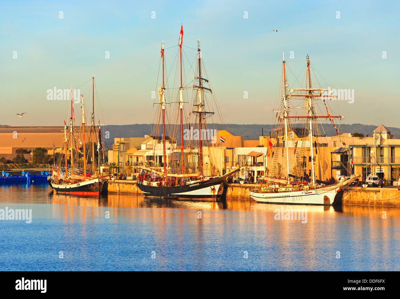 Dutch Tall Ships docked at the wharf on the Port River in Port Adelaide ...